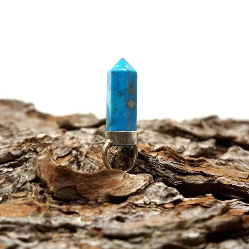 Vintage Turquoise Pendant Silver Matrix Pencil Cut Stone - Etsy