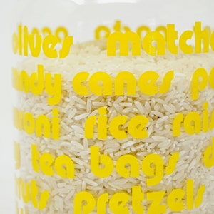 Vintage Canister Yellow Words Jar With Lid 1970s Glass Container for ...