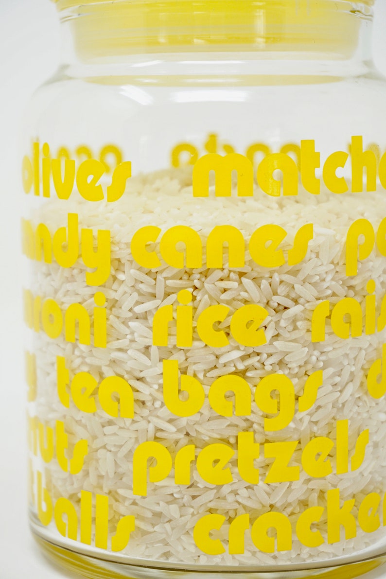 Vintage Canister Yellow Words Jar With Lid 1970s Glass - Etsy