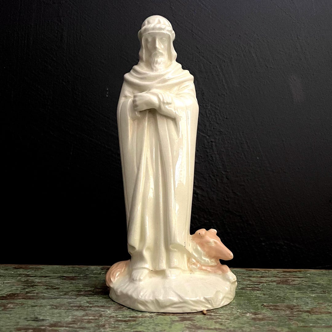Vintage Nativity Figurine Shepard With Sheep Dog Hand Painted Ceramic ...