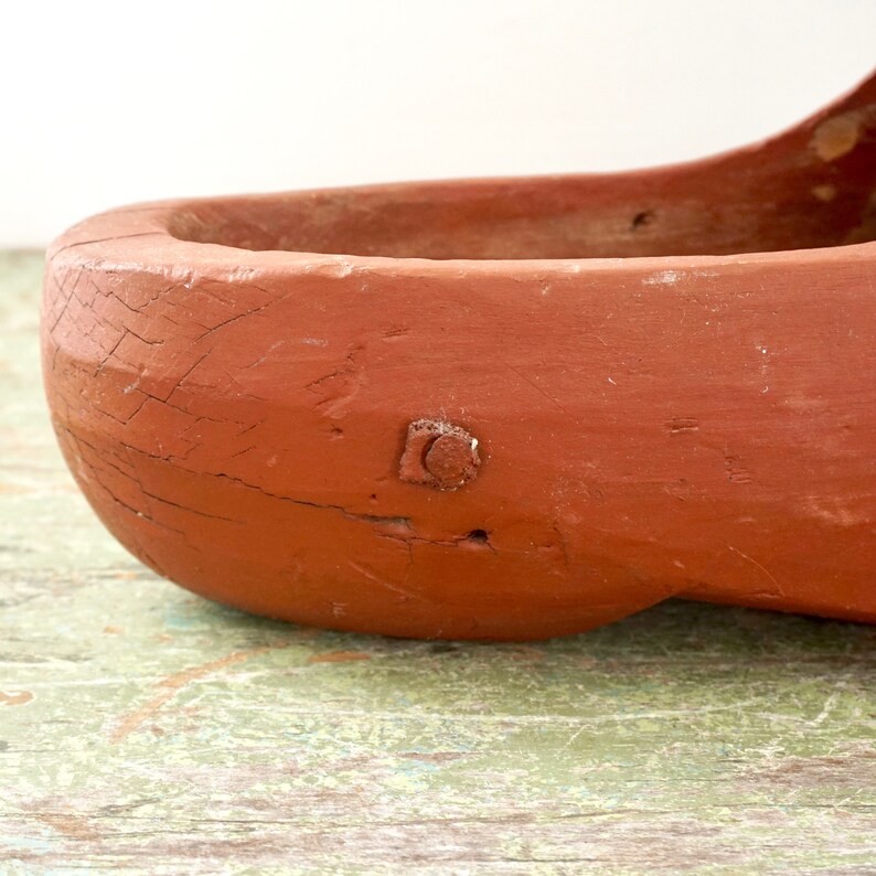 Vintage Clogs Wooden Shoes Painted Rust Red Large Wood Clog | Etsy