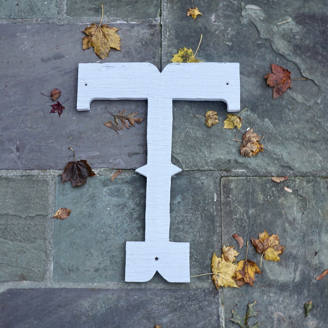 Vintage Letter T Sign Large Wood Cut Out Initial T Chippy White Painted ...