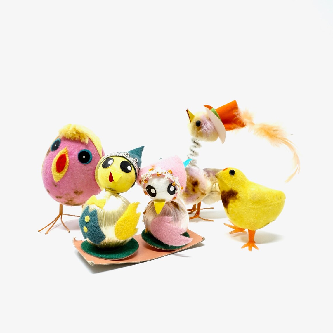Vintage Easter Chicks Flocked Baby Chicken Plastic Pink Chick Styrofoam ...