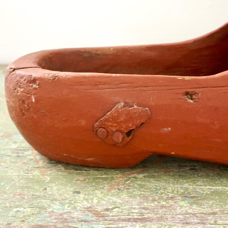 Vintage Clogs Wooden Shoes Painted Rust Red Large Wood Clog | Etsy