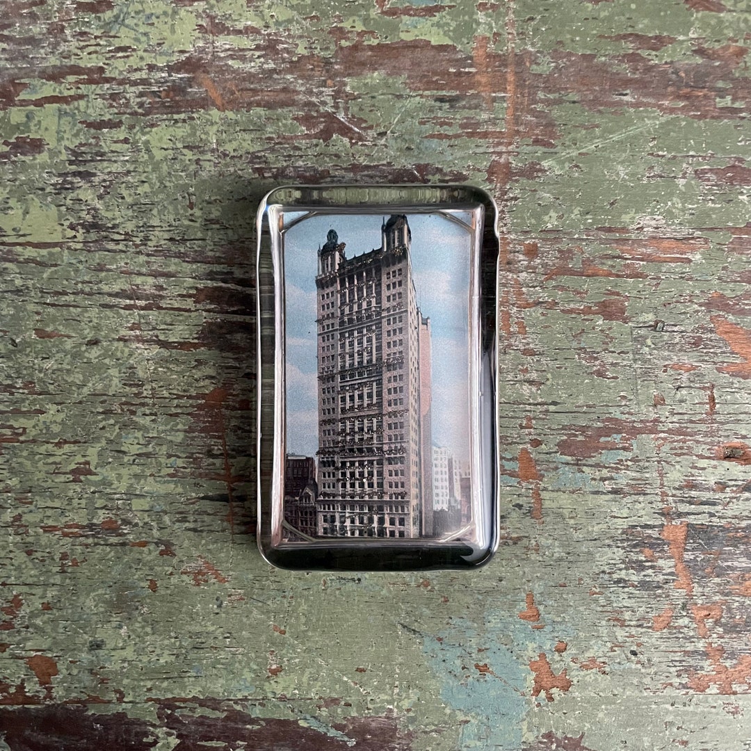Vintage Glass Block Paperweight 15 Park Row NYC Building Photo Postcard ...