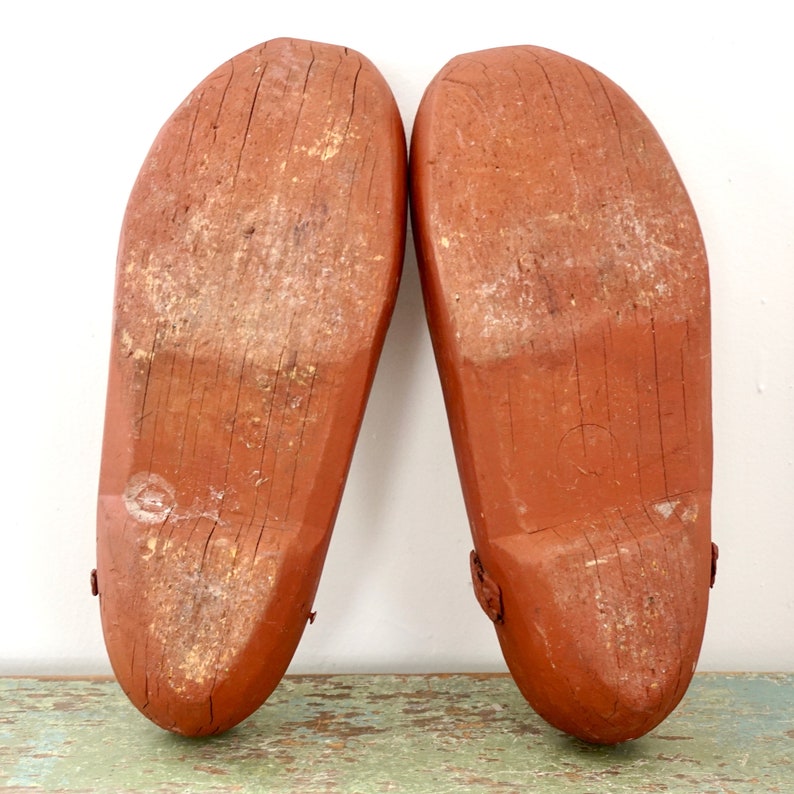 Vintage Clogs Wooden Shoes Painted Rust Red Large Wood Clog | Etsy