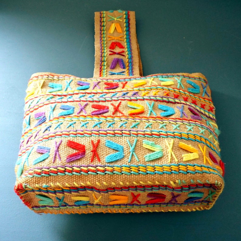 Vintage Handbag Rainbow Woven Purse Crewelwork Multicolor Yarn - Etsy