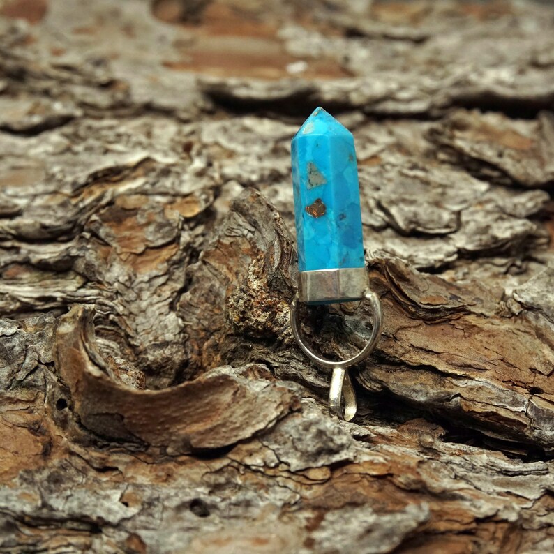 Vintage Turquoise Pendant Silver Matrix Pencil Cut Stone - Etsy
