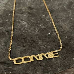 Vintage Nameplate Connie Necklace Gold Toned Modern Lettering 1980s ...