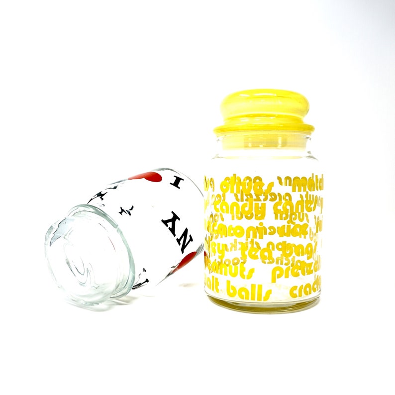 Vintage Canister Yellow Words Jar With Lid 1970s Glass - Etsy