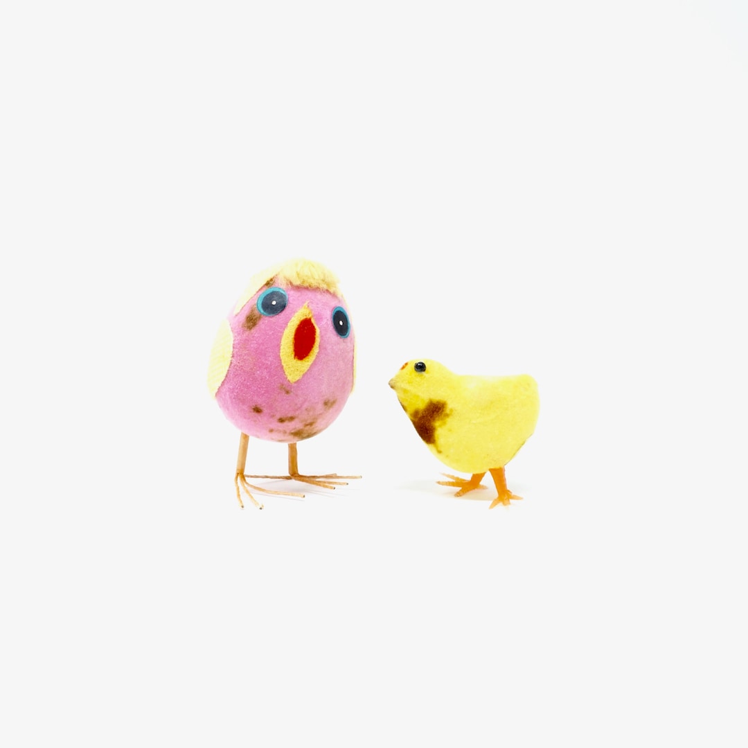 Vintage Easter Chicks Flocked Baby Chicken Plastic Pink Chick Styrofoam ...