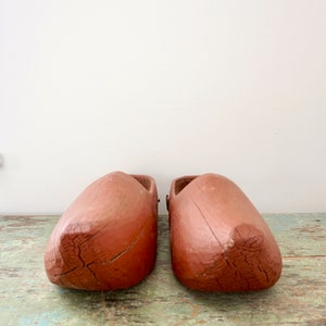 Vintage Clogs Wooden Shoes Painted Rust Red Large Wood Clog Pair Rustic ...