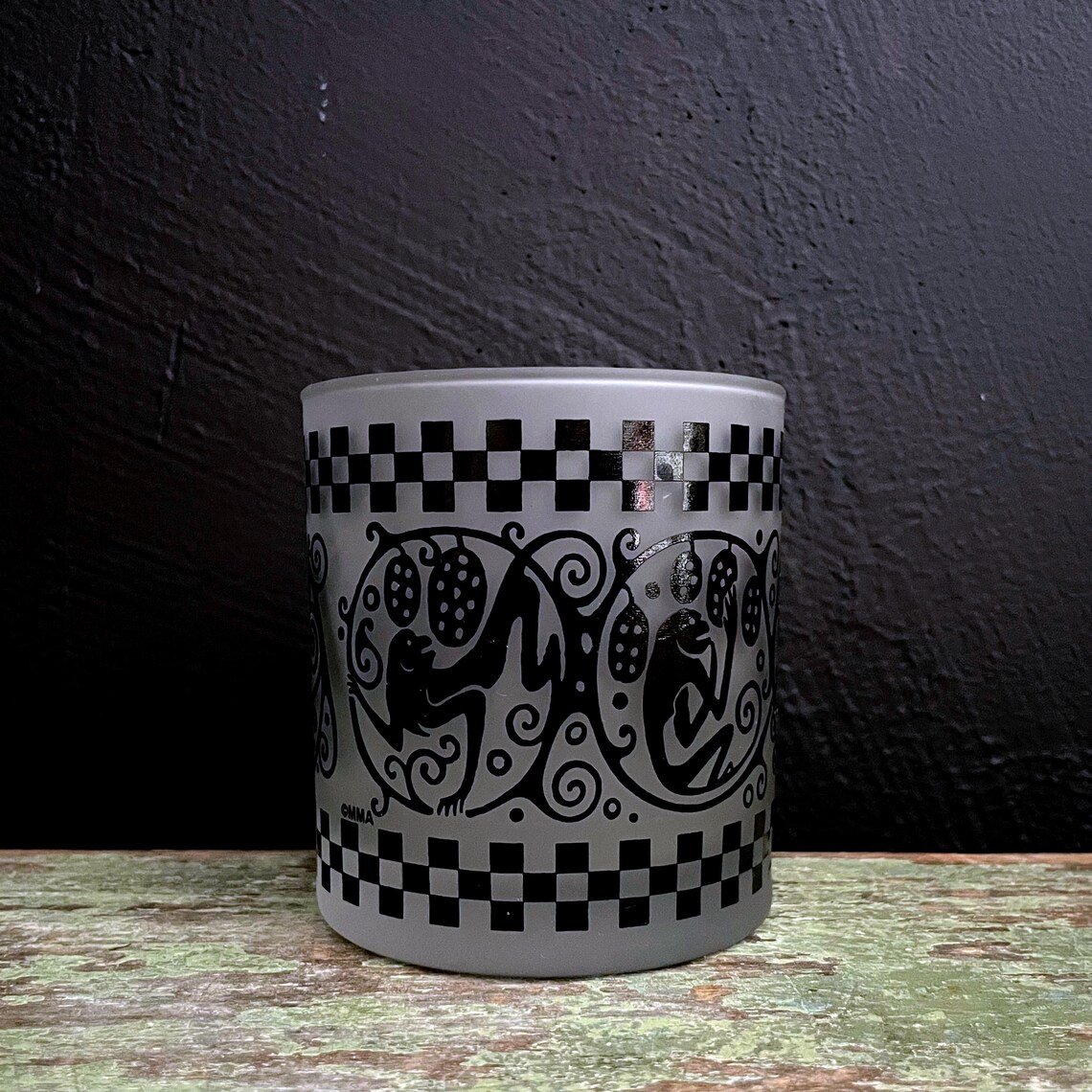 Vintage Tumbler Monkey Frieze Art Glass Frosted Crystal Lowball MMA ...