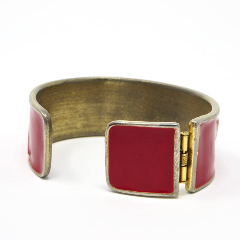 Vintage Red Cuff Bracelet Enamel Gold Toned Abstract 1980s | Etsy