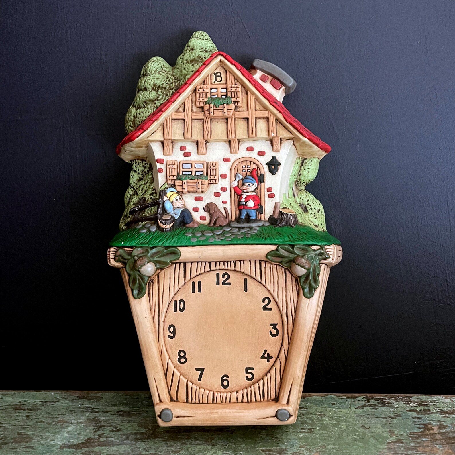 Vintage Elf House Clock Housing Only Ceramic Hand Painted Atlantic Mold ...
