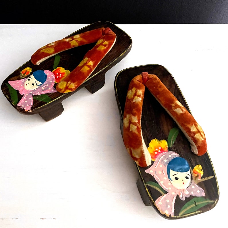Vintage Japanese Shoes Wooden Geta Hand Painted Decorative | Etsy