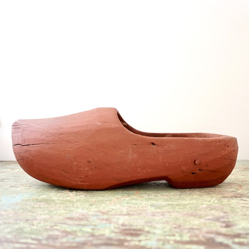 Vintage Clogs Wooden Shoes Painted Rust Red Large Wood Clog | Etsy