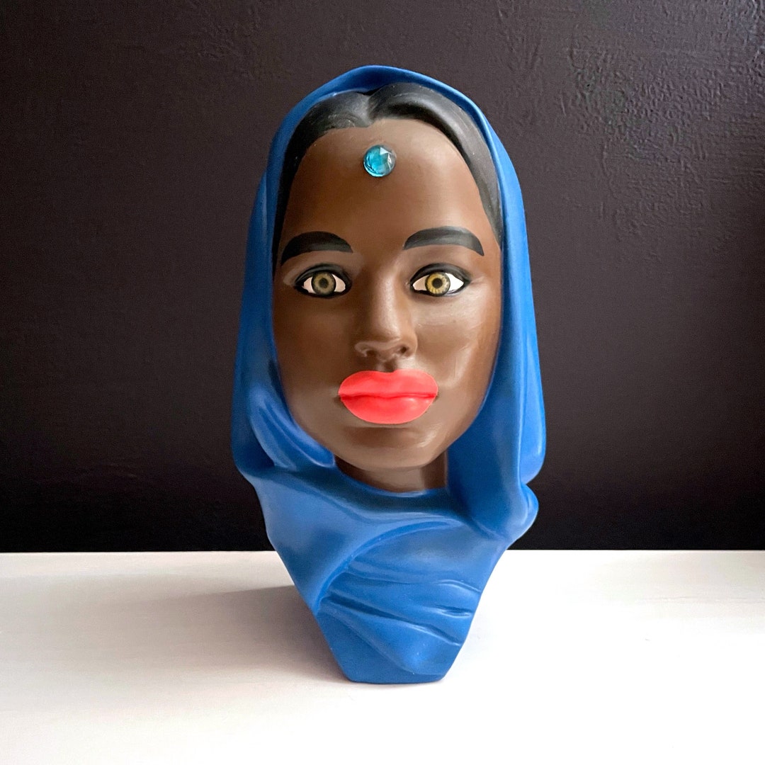 Vintage Bust Sikh Woman With Bindi Ceramic Painted Head Blue Chunni ...