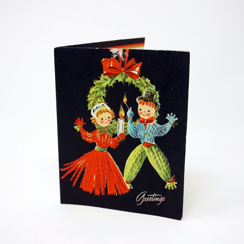 Vintage Christmas Card 50s Holiday Illustration Carolers Dolls - Etsy