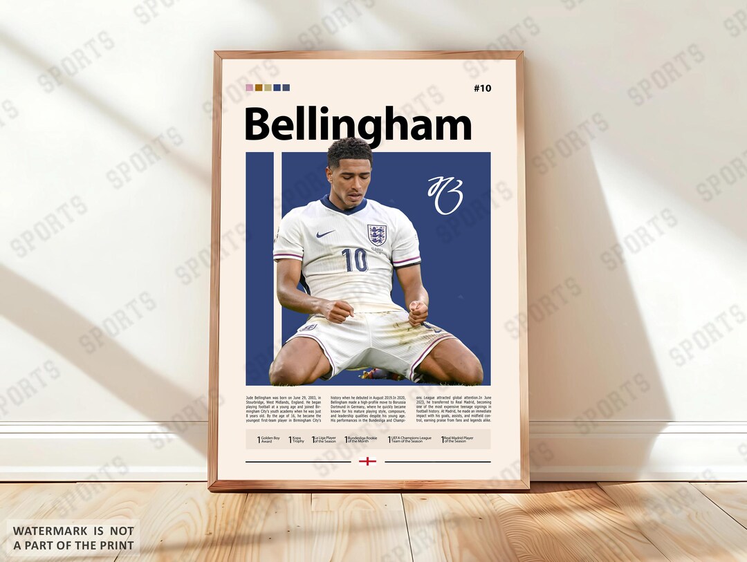 Jude Bellingham Poster, Madrid Soccer Poster, Sports Poster, Soccer ...