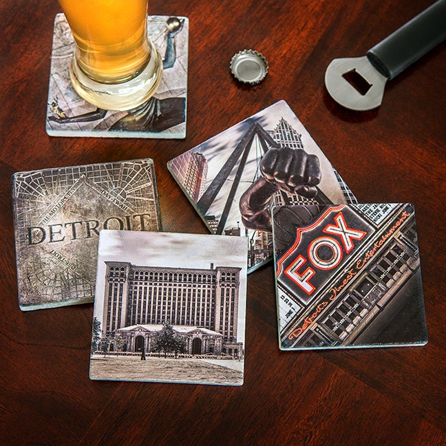 Set of 4 Mix or Match DETROIT Tumbled Stone Drink Coasters - Etsy