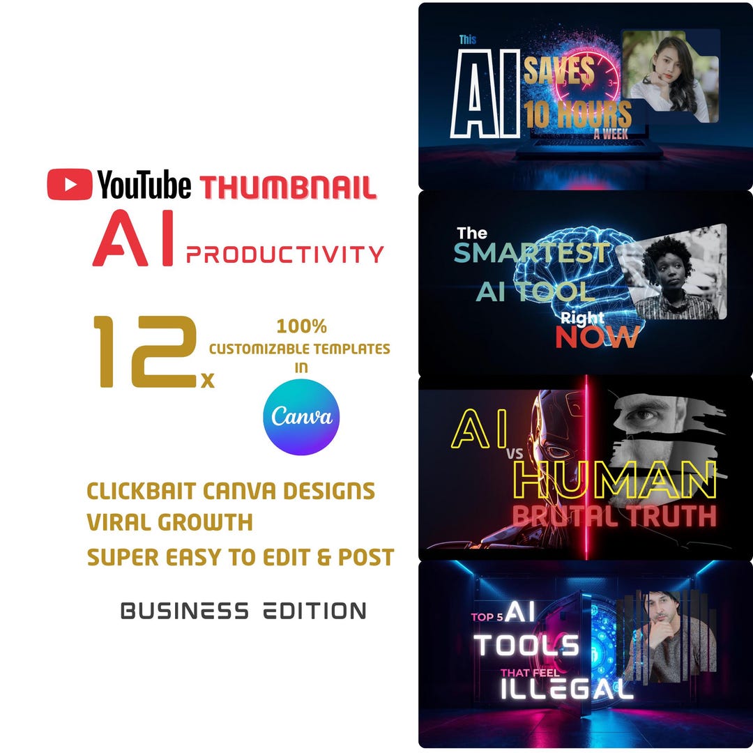 12 Youtube Thumbnail Templates – AI Productivity & Tools | Canva ...