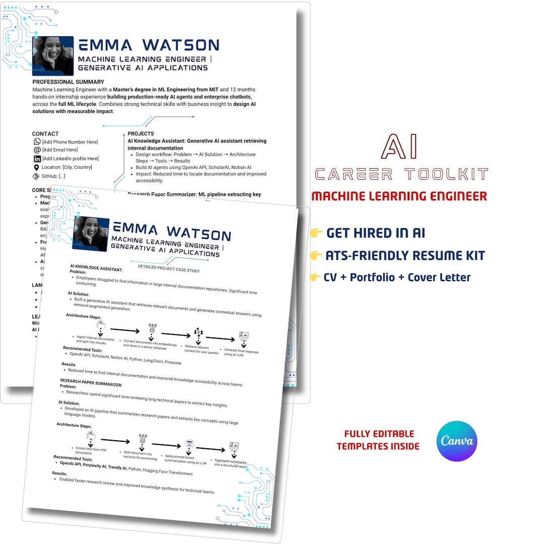 AI Engineer Resume Template | Ats-friendly CV, Portfolio, Cover Letter ...