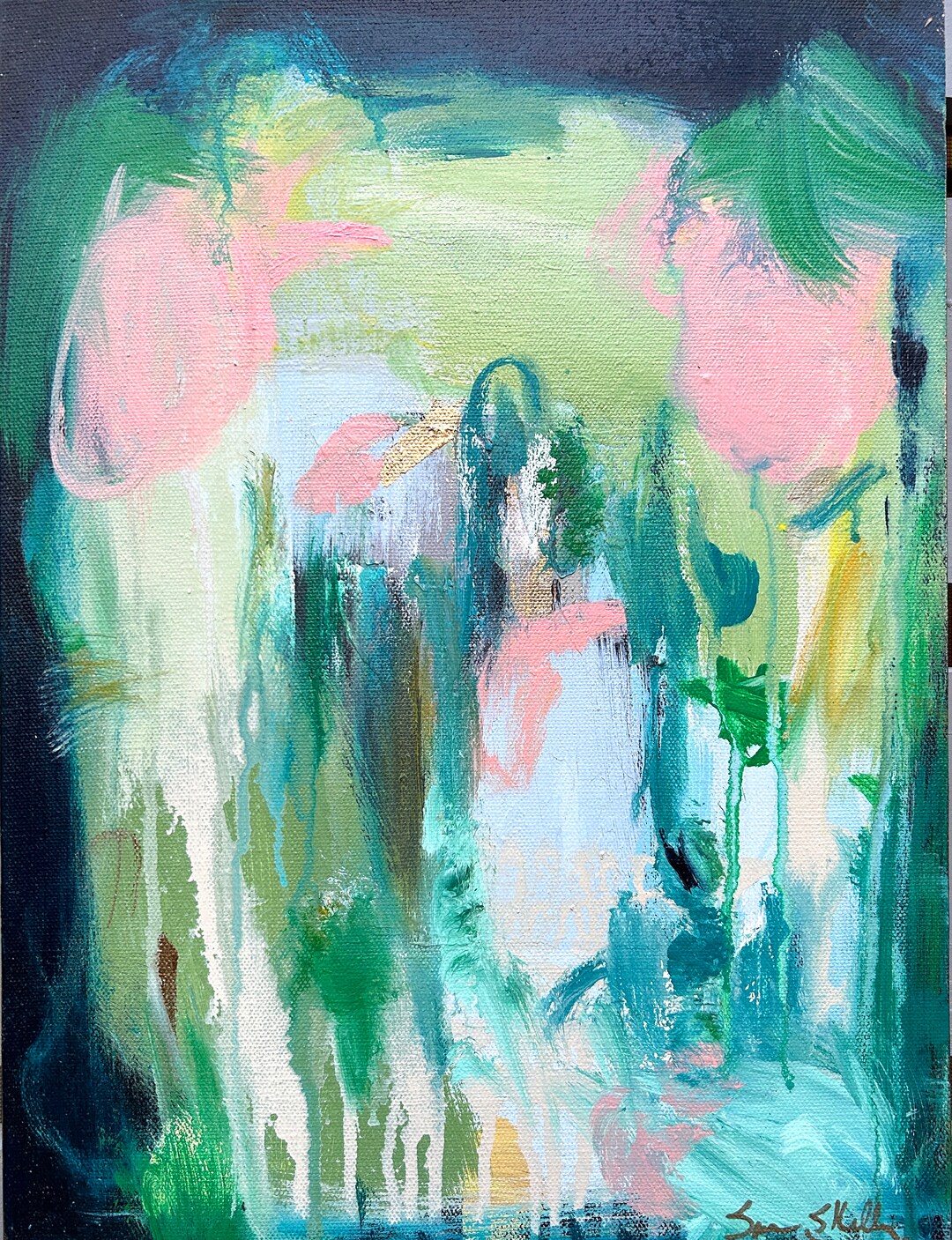 Abstract Landscape Original Art Gallery Wall Navy Turquoise Blue Black ...