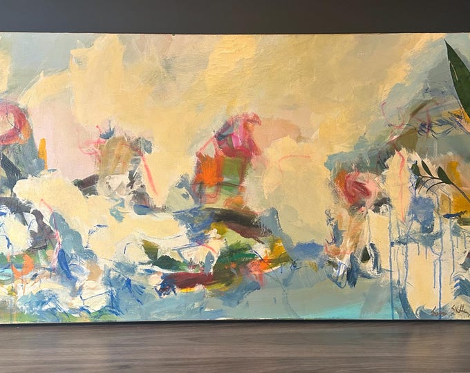 Abstract Art Original Landscape Painting Cobalt Blue Red Green Gold ...