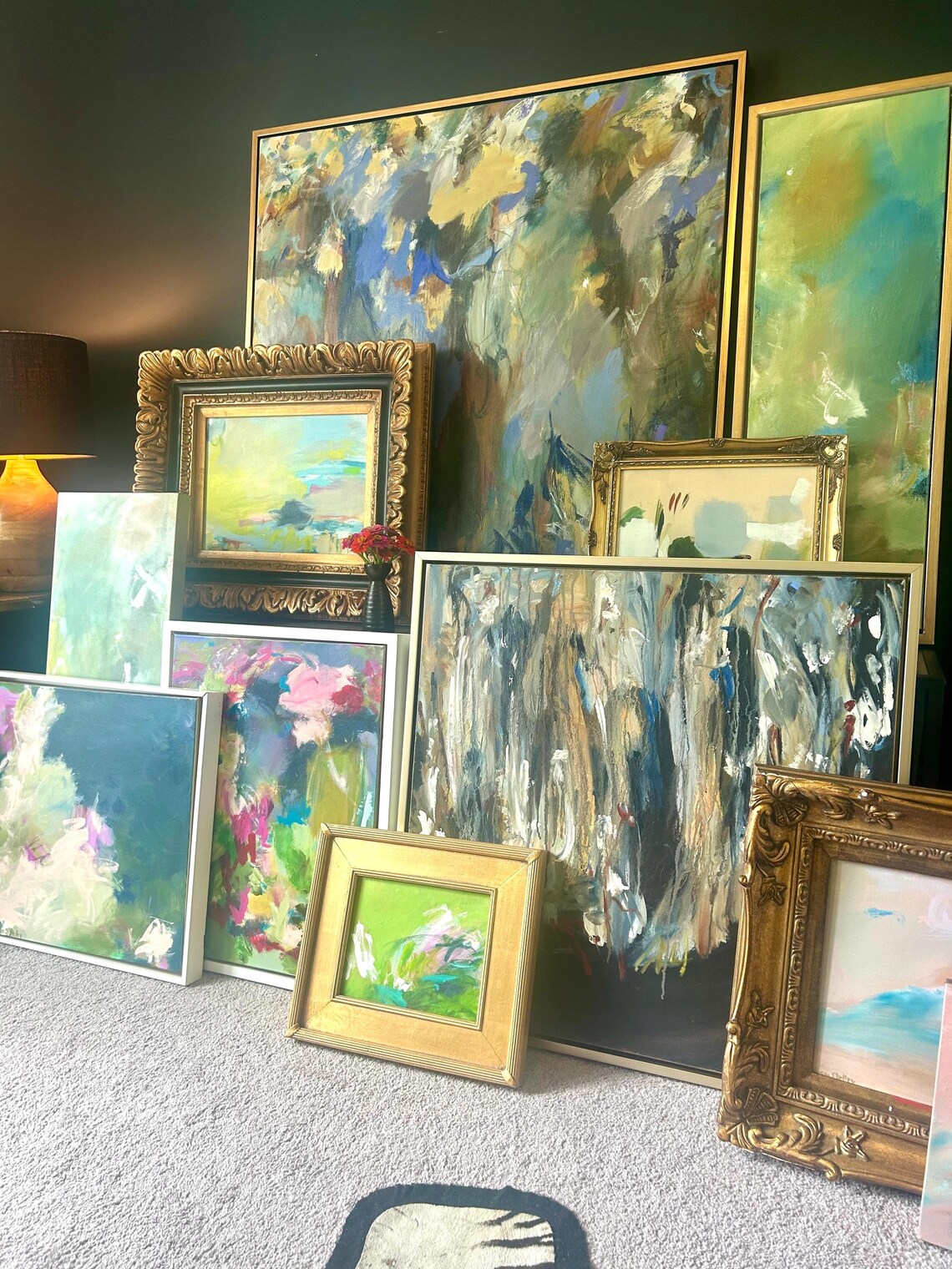 Abstract Floral Art Original Painting Focal Art Turquoise Blue Green ...