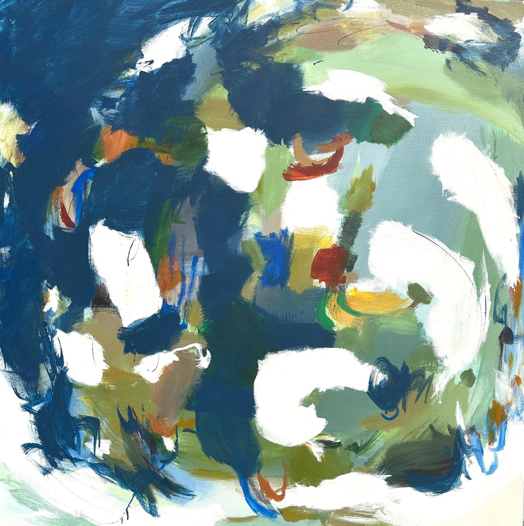 Original Abstract Art Painting Focal Point Art Navy Coral Blue Sage ...