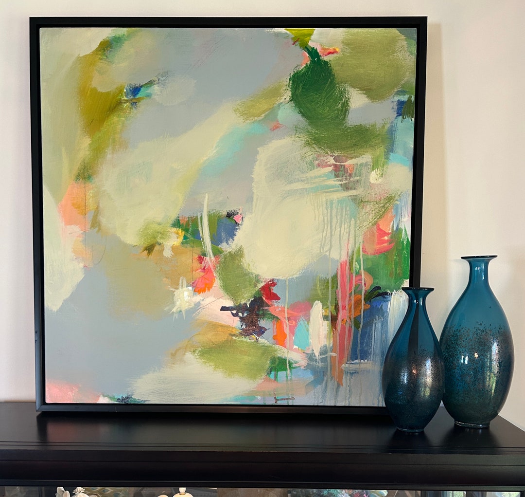 Abstract Art Original Intuitive Painting Blue Gray Taupe Ivory Pink ...