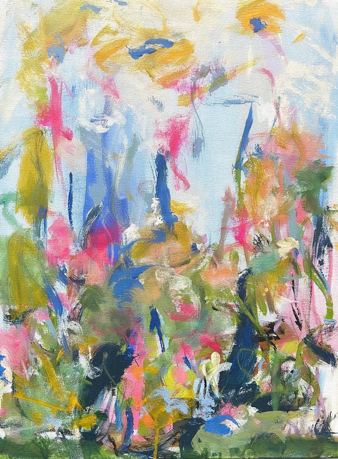 Abstract Art Original Floral Painting Gallery Wall Navy Blue Pink ...