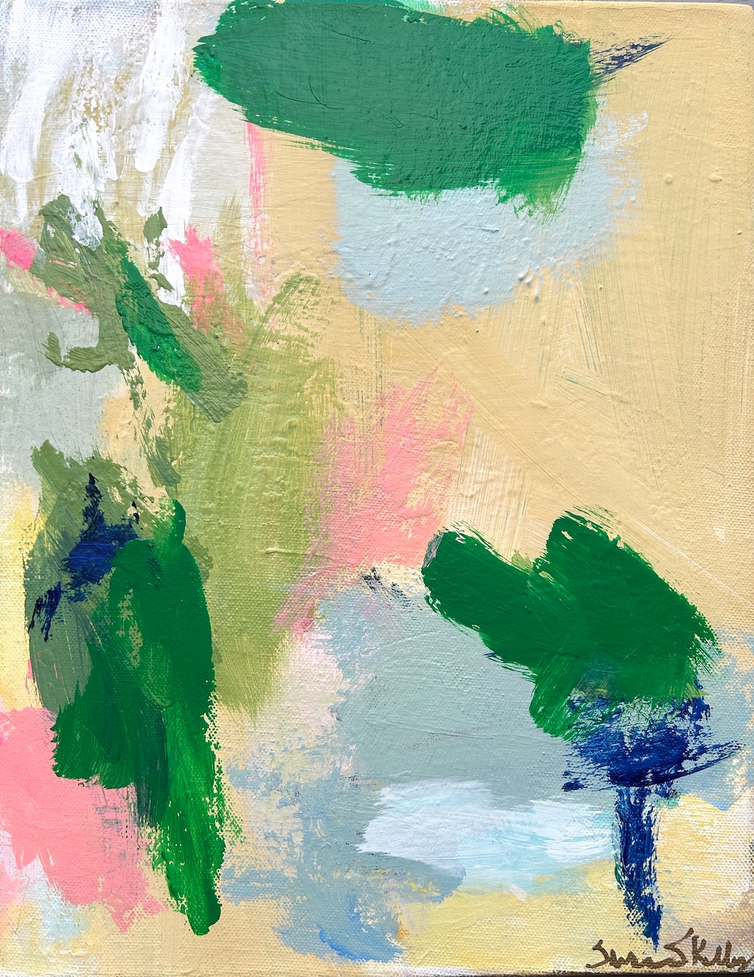 Abstract Art Original Painting Gallery Wall Bookshelf Art Yellow Lime ...