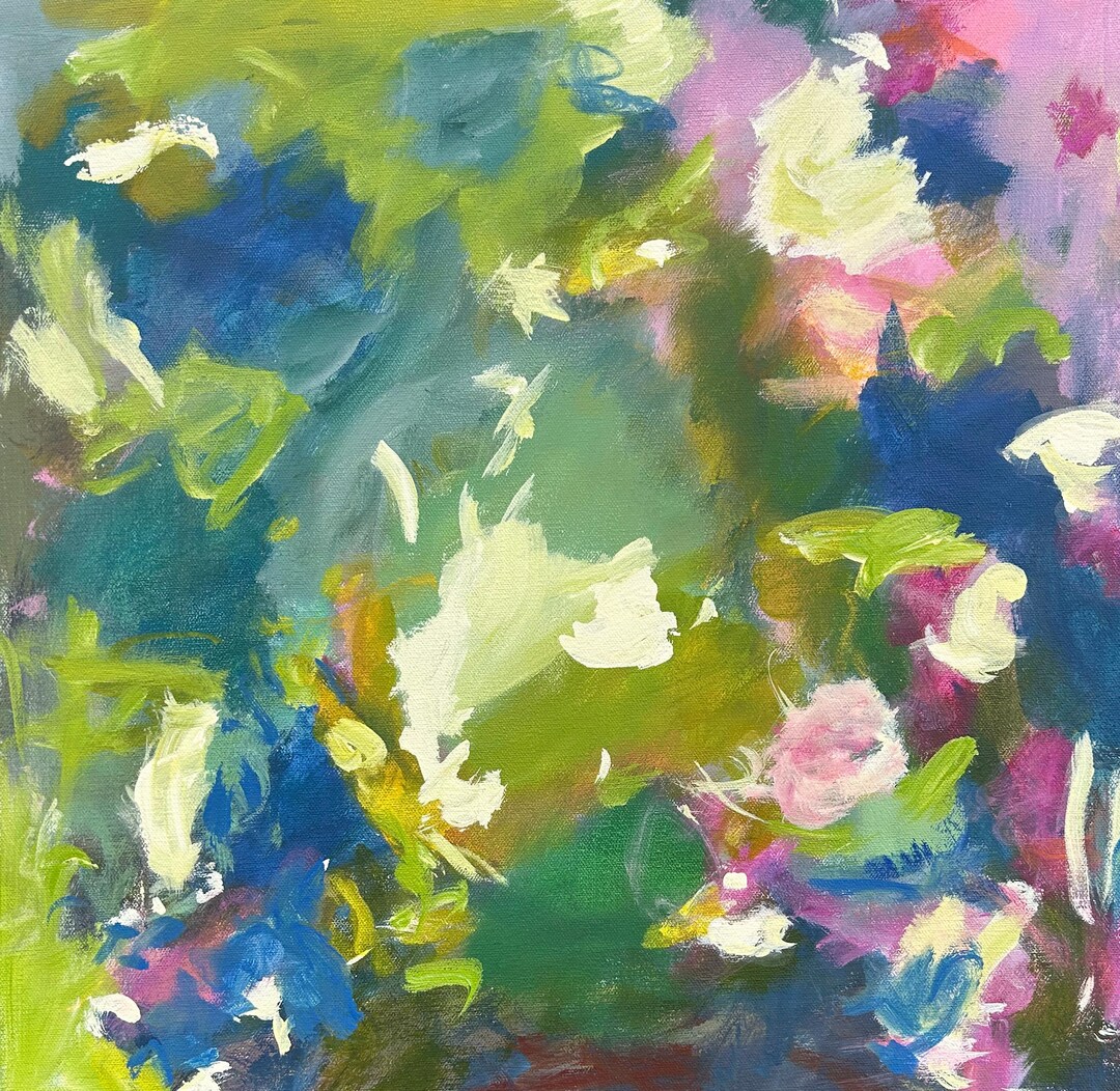 Abstract Art Original Painting Gallery Wall Lime Green Blue Magenta ...