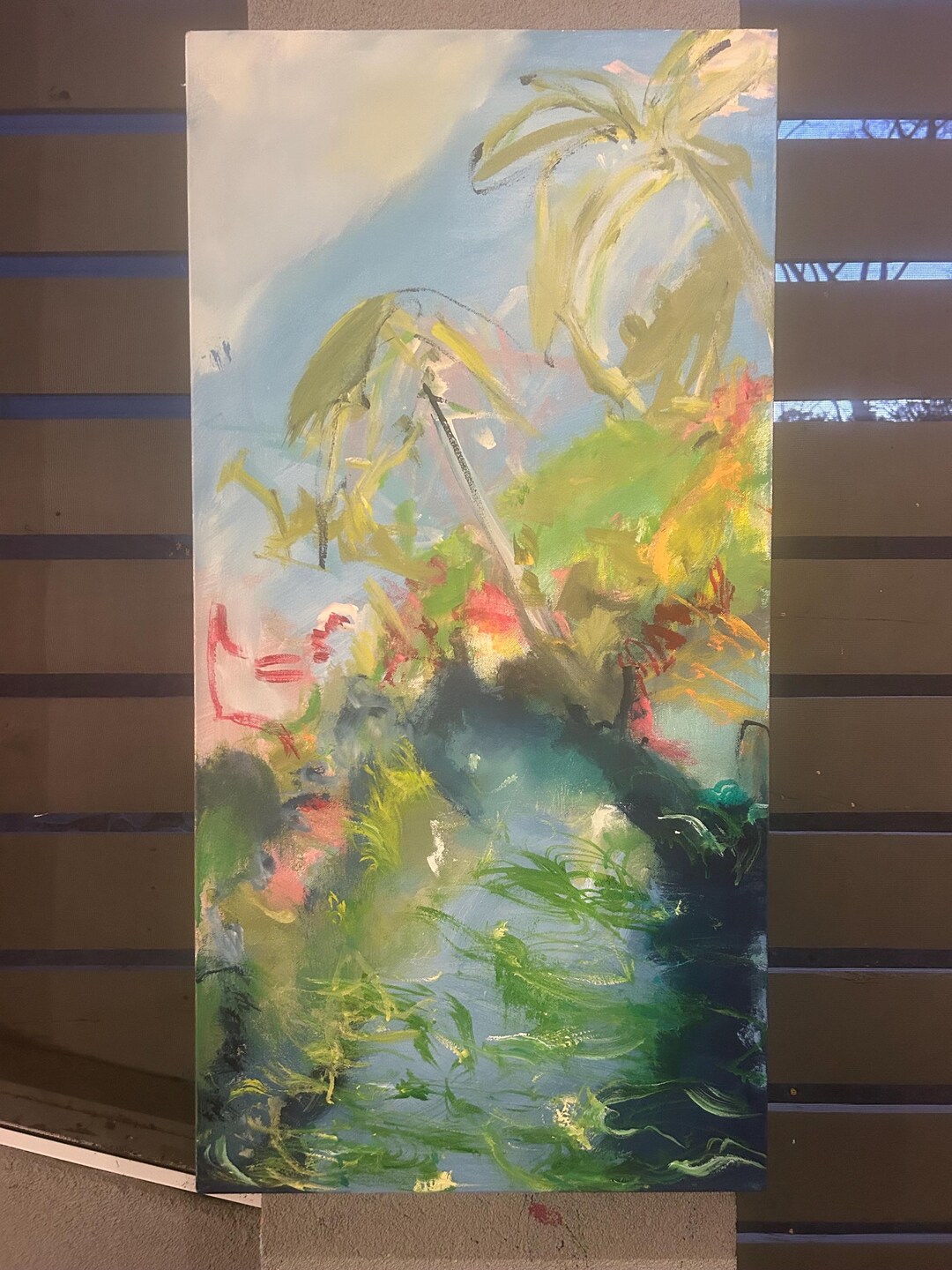 Original Abstract Landscape Art Painting Gallery Wall Blue Lime Sage ...