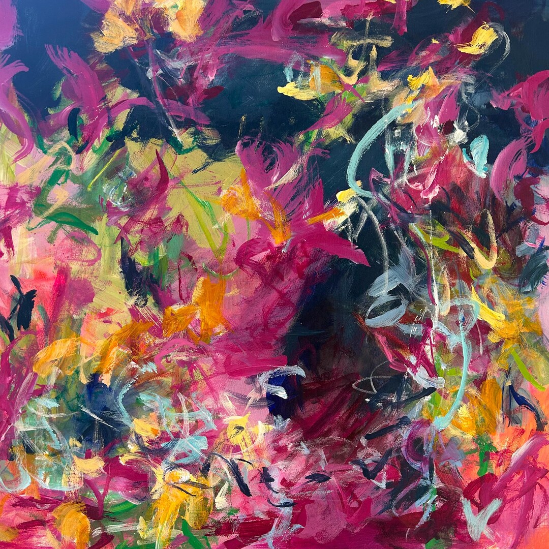 Abstract Painting Original Art Gallery Wall Colorful Navy Blue Magenta ...