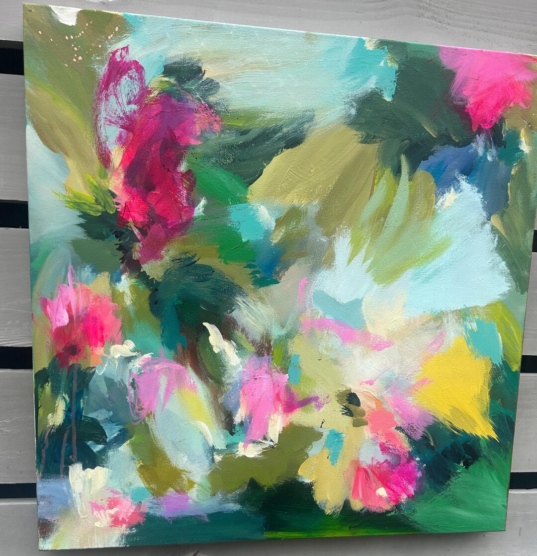 Abstract Art Original Painting Flower Art Gallery Wall Emerald Gold ...