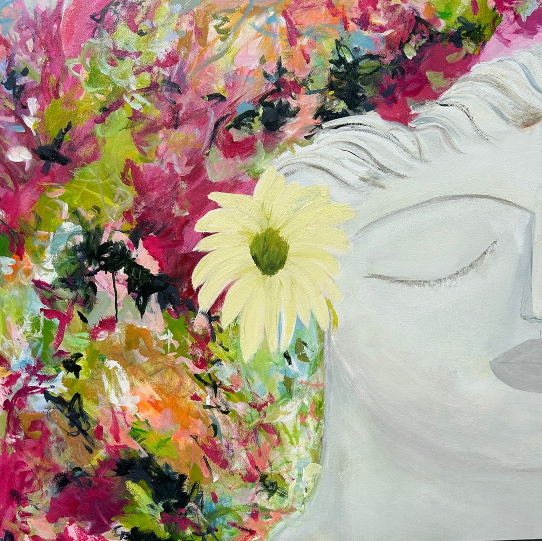 Abstract Art Portrait Girl Figure Floral Original Painting Magenta Pink ...