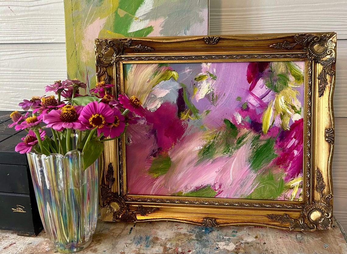 Abstract Art Original Floral Painting Gallery Wall Pink Lavender ...