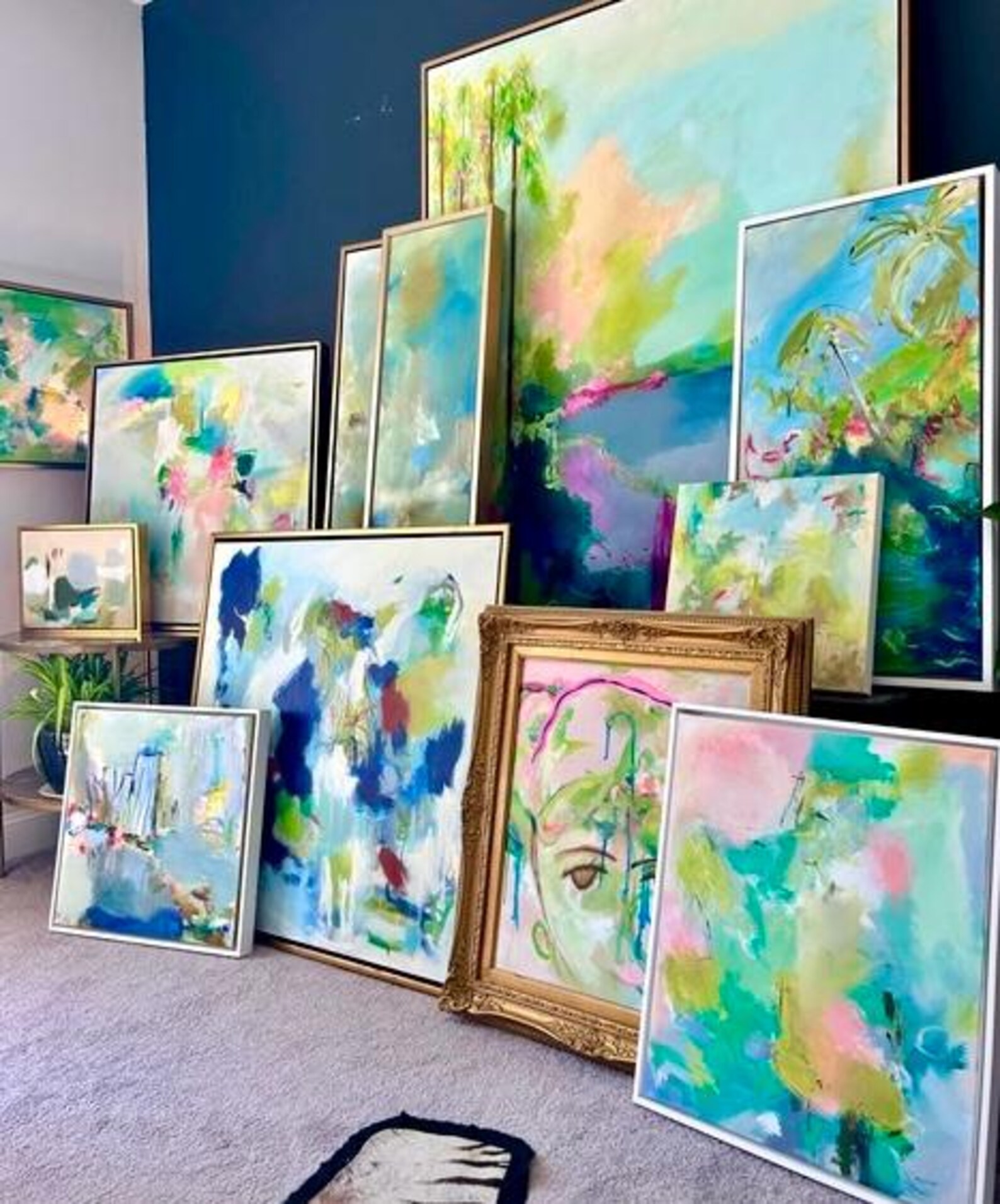 Abstract Floral Art Original Painting Focal Art Turquoise Blue Green ...