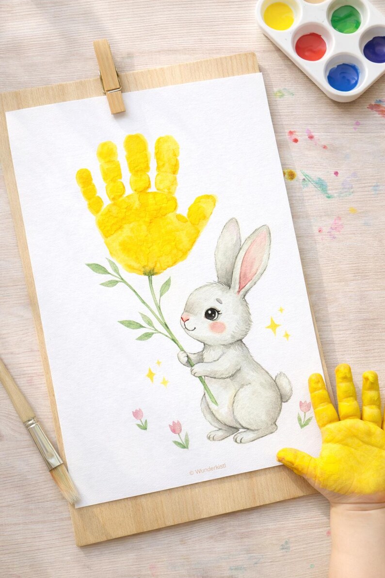 Easter Handprint Template for Kids | Bunny With Flower | DIY Easter ...