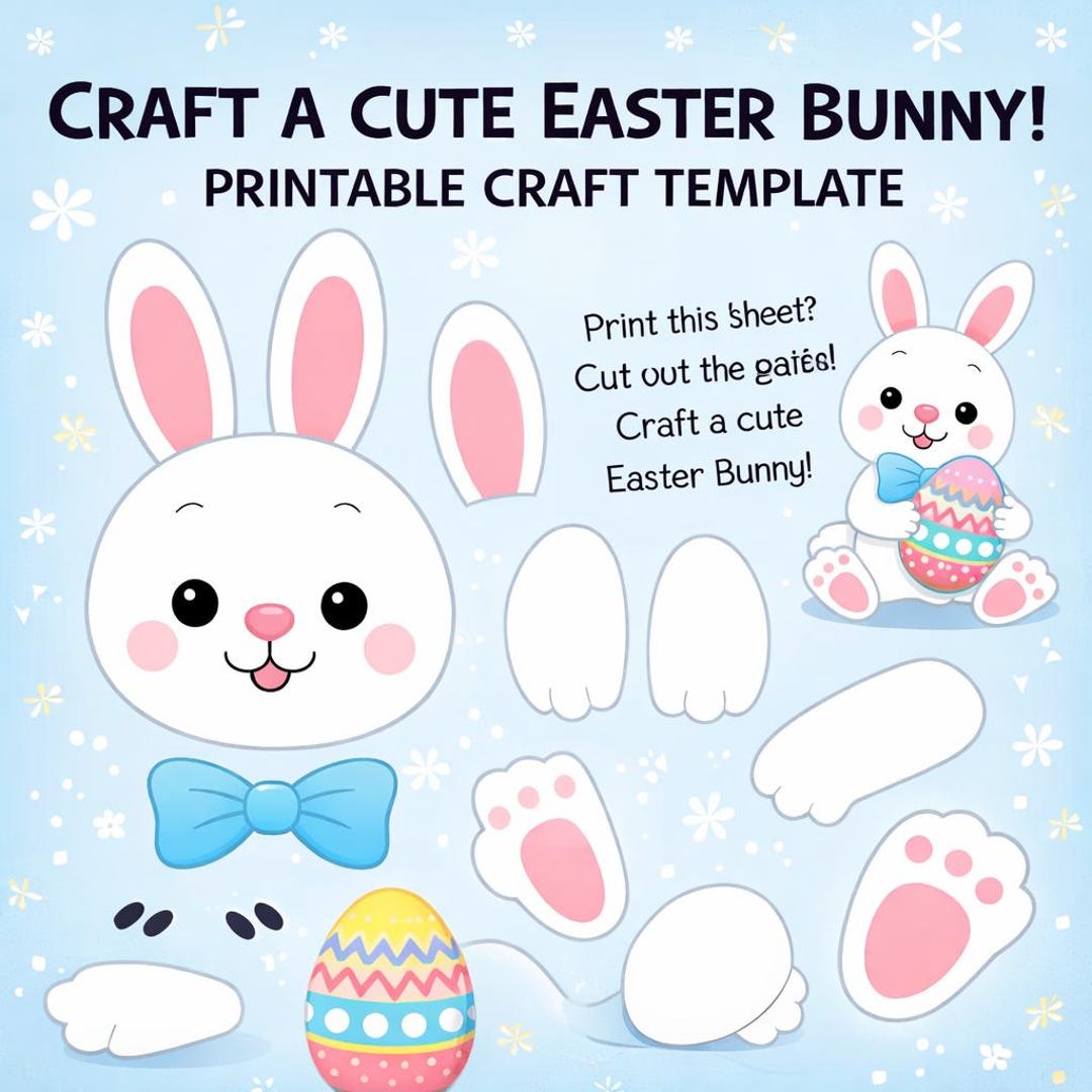 Easter Bunny Craft Printable | Kids Easter Craft Template | Cut and ...