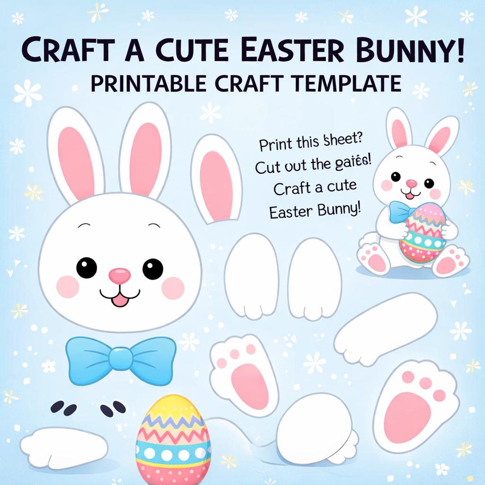 Easter Bunny Craft Printable | Kids Easter Craft Template | Cut and ...
