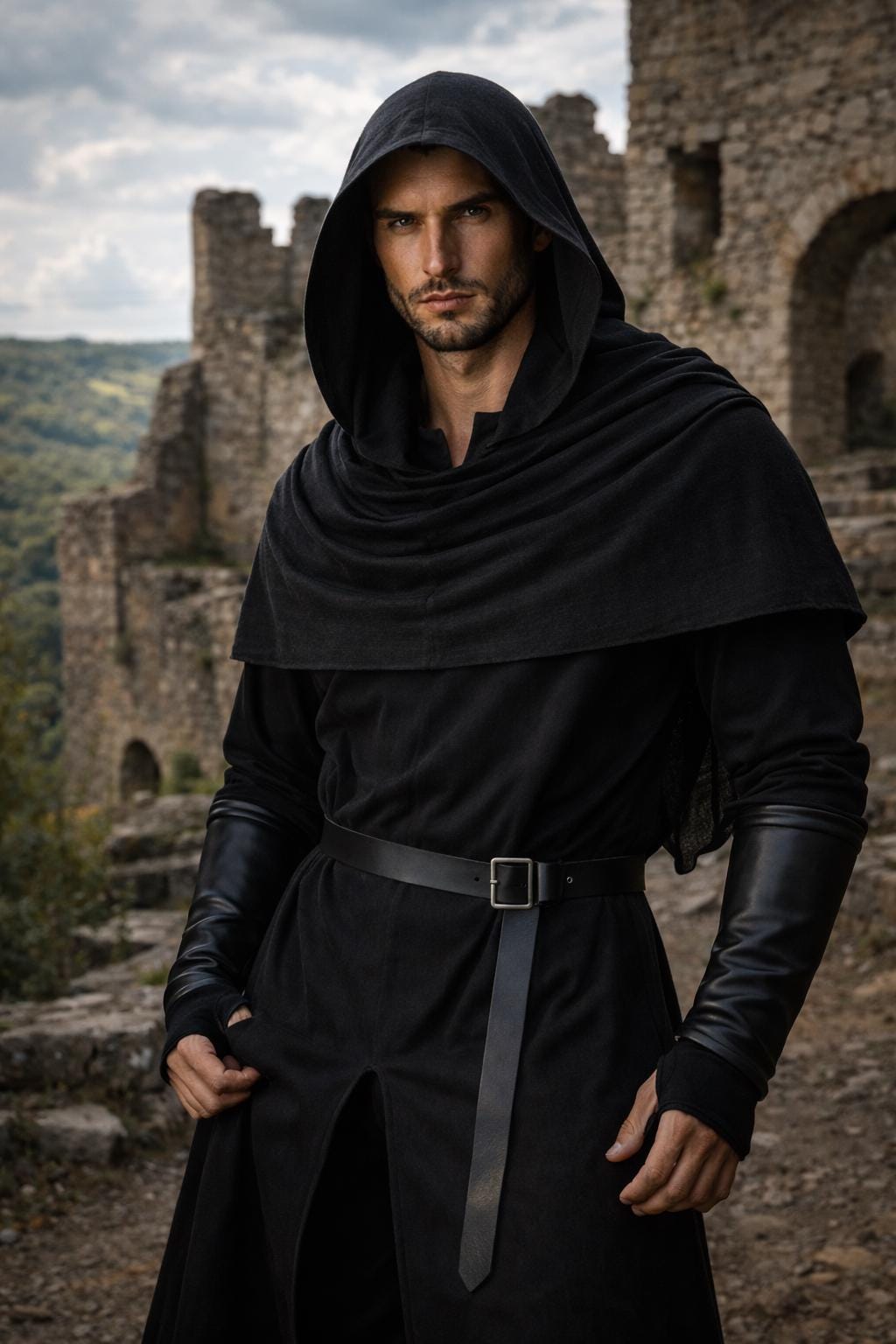 Medieval Hooded Cloak Costume for Men, Viking Warrior Tunic Outfit ...
