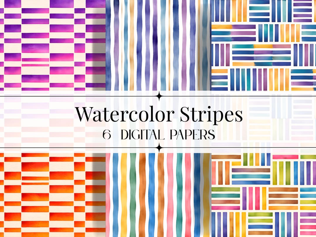 Watercolor Stripe Digital Paper Colorful Striped Background Seamless ...