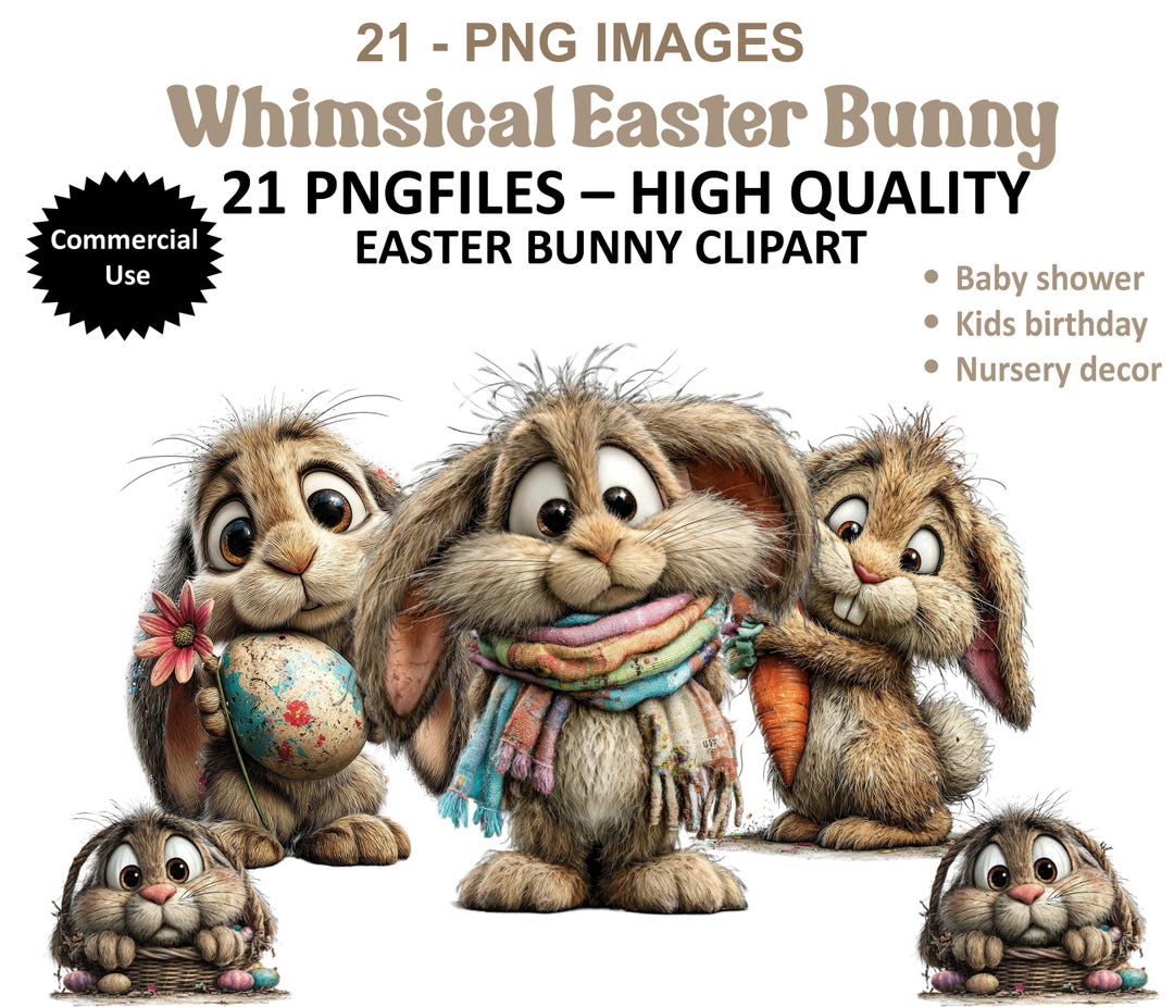 21 Easter Bunny PNG Bundle | Whimsical Bunny Clipart - Etsy