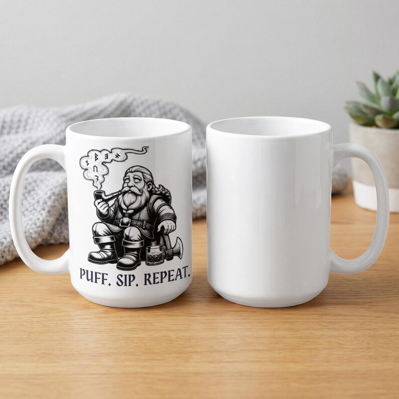 Fantasy Dwarf Coffee Mug: RPG Design - Pipe, Whiskey, Axe Art - Etsy