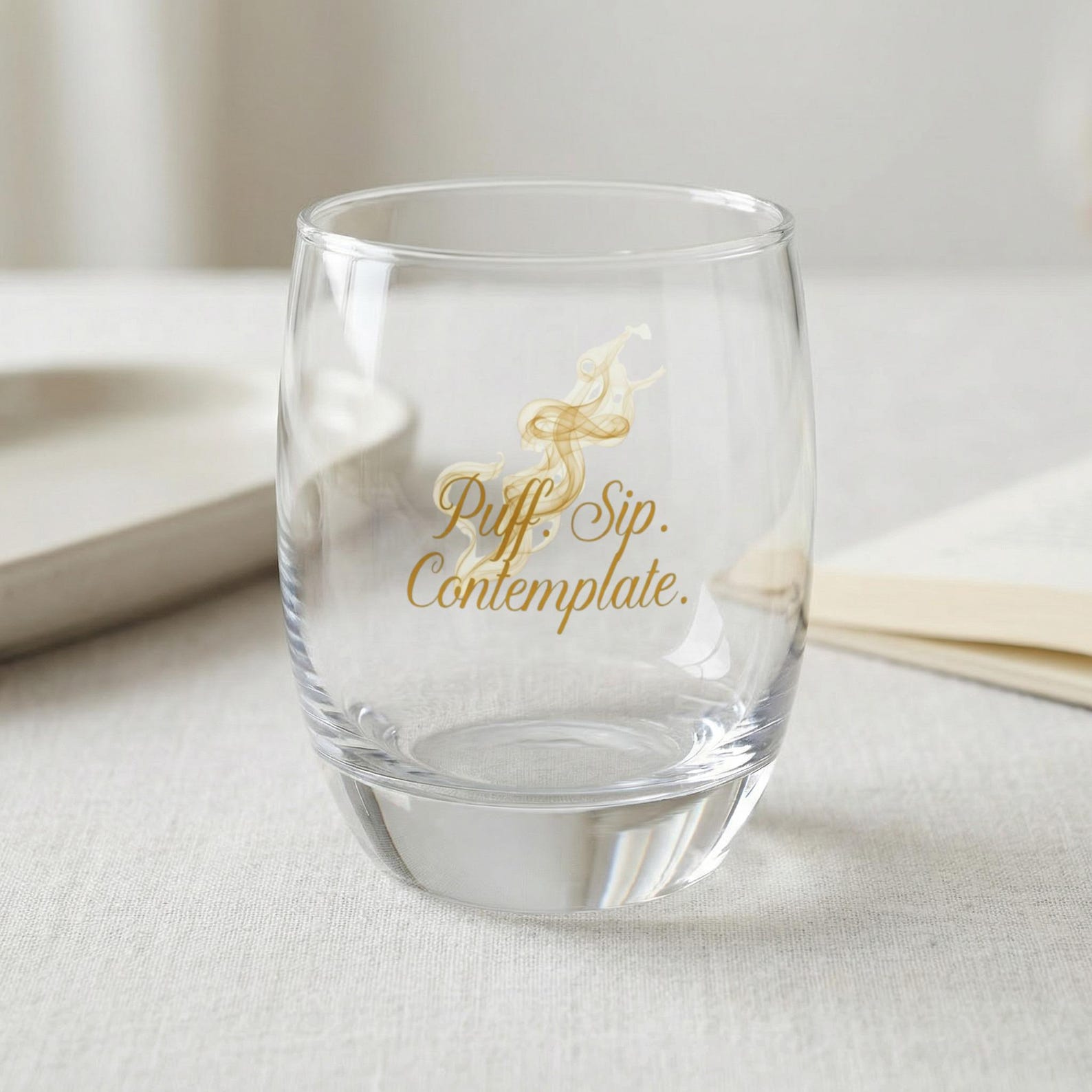 Whiskey Glass: Puff Sip Contemplate Quote - Golden Smoke Art - Etsy