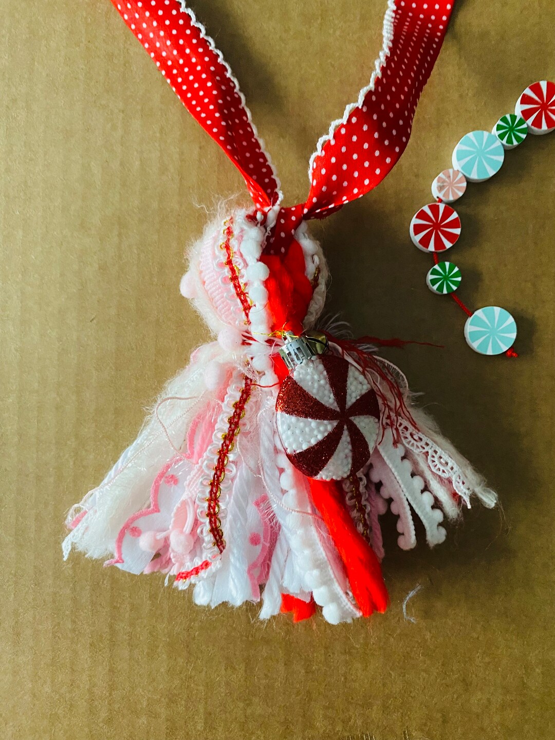 Mixed Media Stocking Tassel Gift Handmade Tassel Candy Cane Lane ...